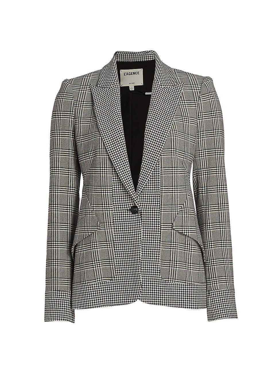 L'Agence Women's Chamberlain Plaid & Houndstooth Blazer Black Ivory | Editorialist